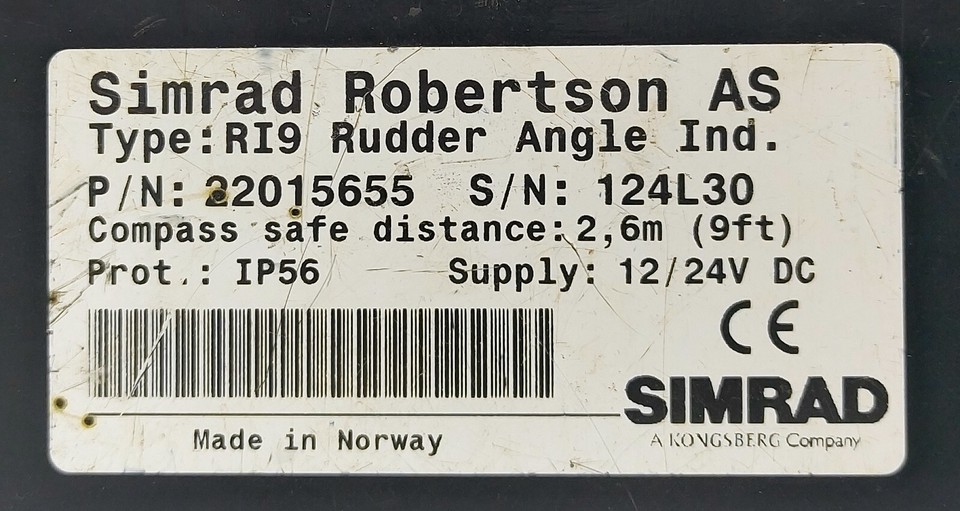 Simrad Robertson AS RI9 Rudder Angle Indicator - P/N 22015655 | eBay