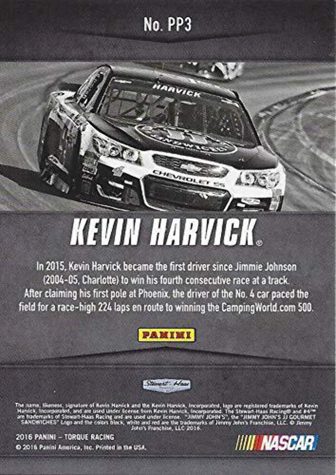 AUTOGRAPHED Kevin Harvick 2016 Panini Torque Racing POLE POSITION (#4 ...