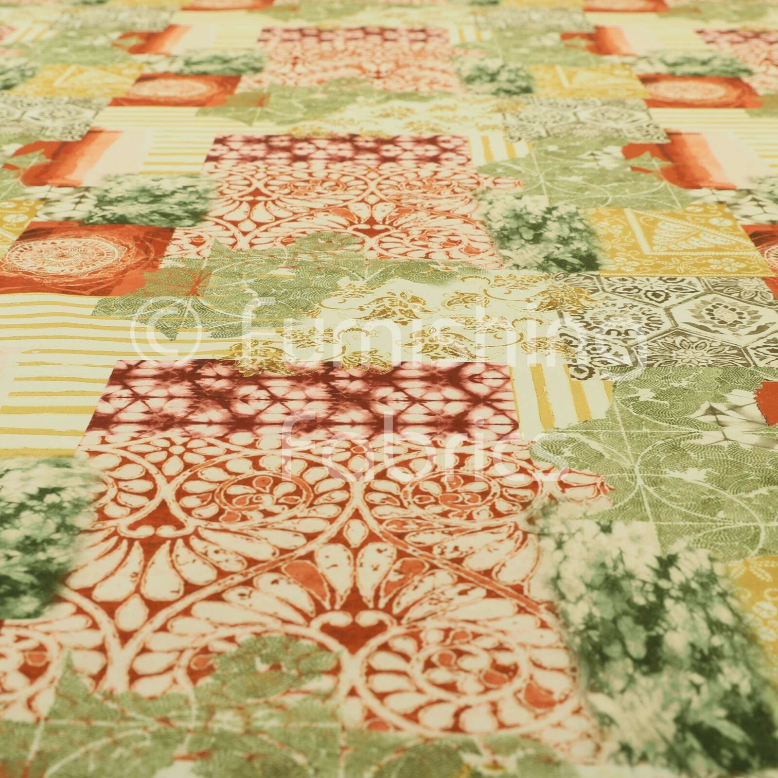 Modern Printed Velvet Geometric Orange Patchwork Upholstery Furnishing ...