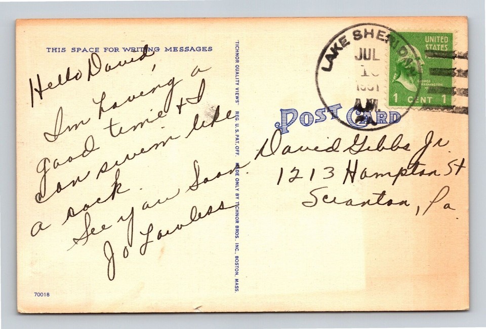 Lake Sheridan PA-Pennsylvania, Scenic Greetings Vintage Souvenir ...