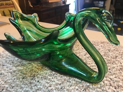 Vintage SOONER Hand Blown Art Glass SWAN Centerpiece Bowl 13" long | eBay