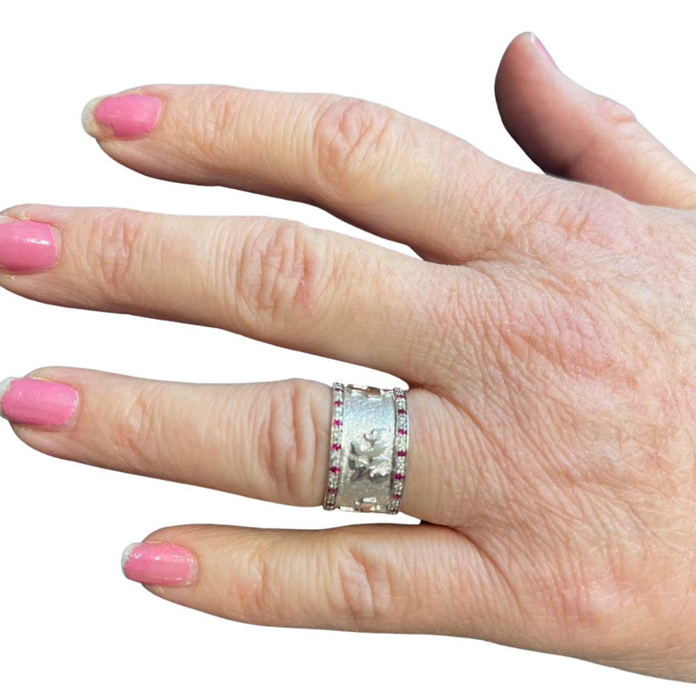 Beloved Studded Ruby with Diamonds Wedding Jewish Band In 14k White ...