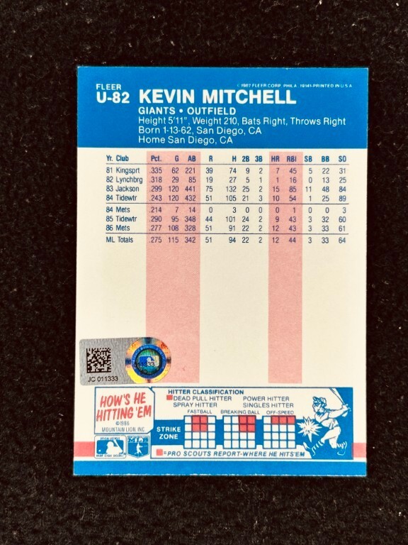 Kevin Mitchell autographed signed Giants Padres 1987 Fleer Update card ...