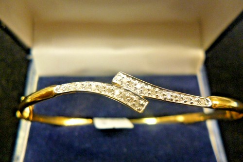 ladies 0.25ctw round real diamond bangle braclett 5.9 gr solid gold ...