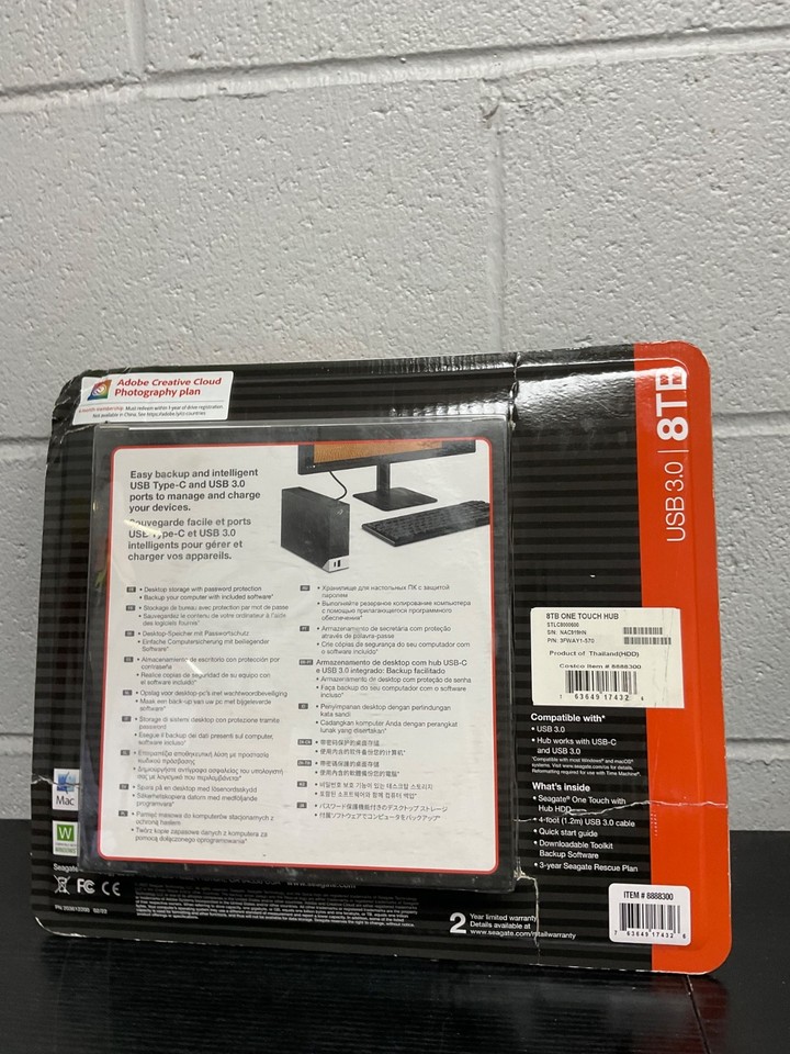 SEAGATE One Touch 8TB External Hard Drive Hub | NEW, SEALED Costco USB ...