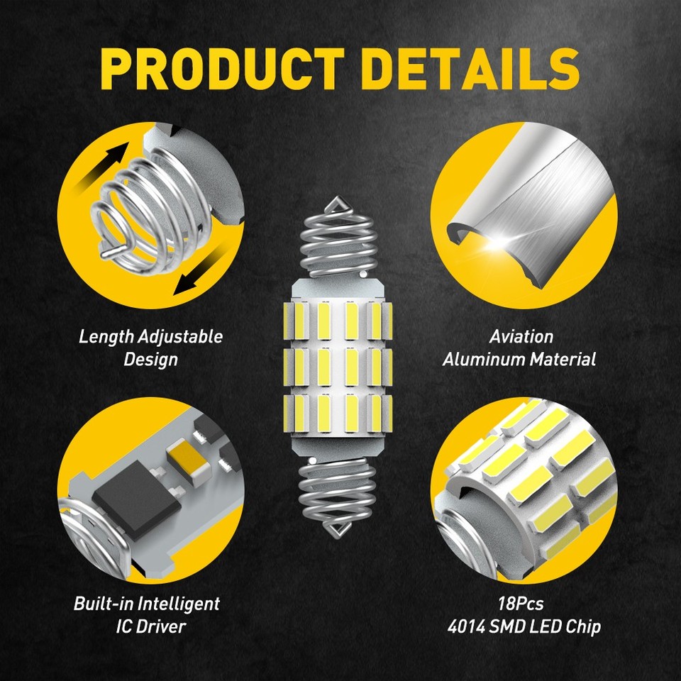 AUXITO 36MM DE3423 DE3425 LED Door Dome Map Courtesy Marker Light Bulbs ...