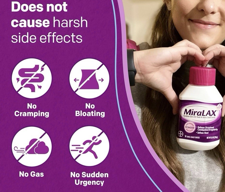 MiraLAX Laxative Powder 26.9oz, 45 Doses, Gentle Natural Constipation ...