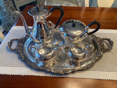 MUSEUM QUALITY FLORAL BIRKS 4 PC STERLING SILVER COFFEE TEA SET SERVICE ...