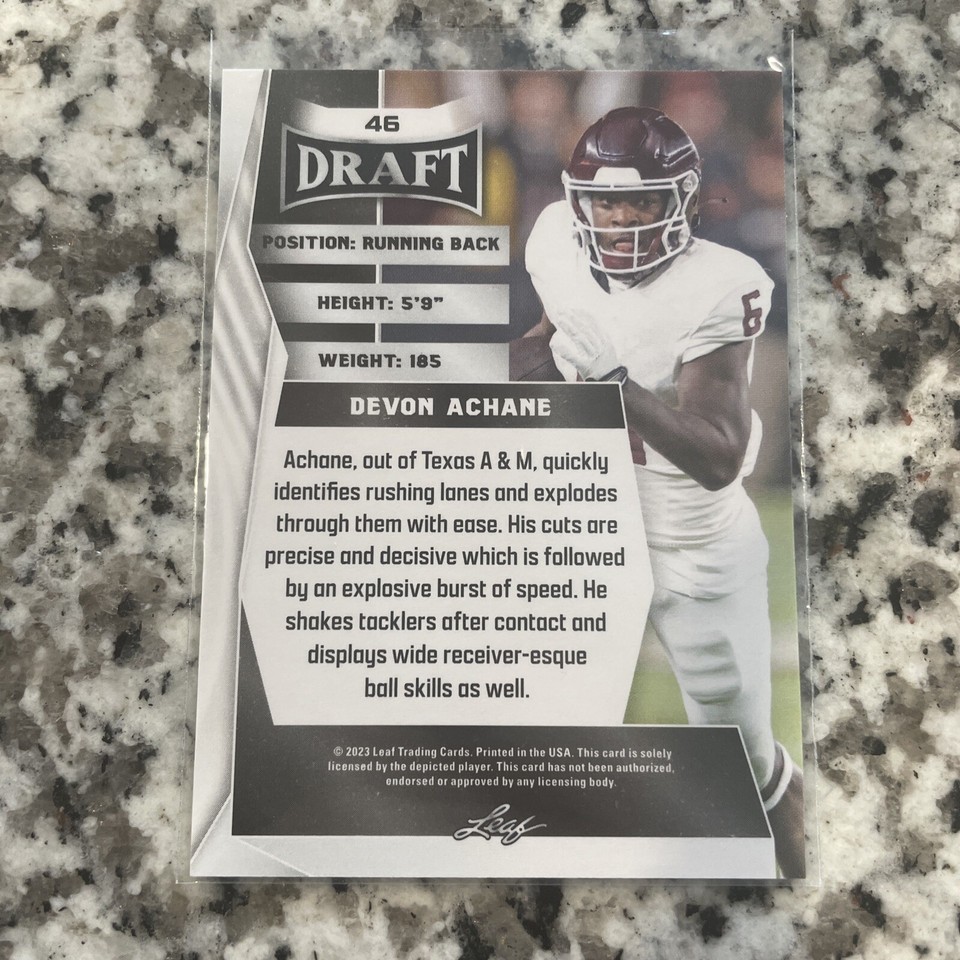 Devon Achane - 2023 Leaf Draft RC GREEN Rookie Texas A&M/Miami Dolphins ...