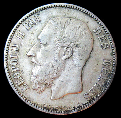 Belgium: 1876 King Leopold II Lion Genuine 5 Francs Silver Coin ...