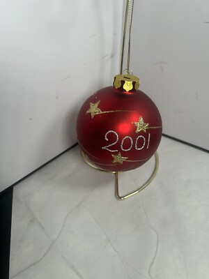 2001 Christmas Ball Ornament Red With Stars | eBay