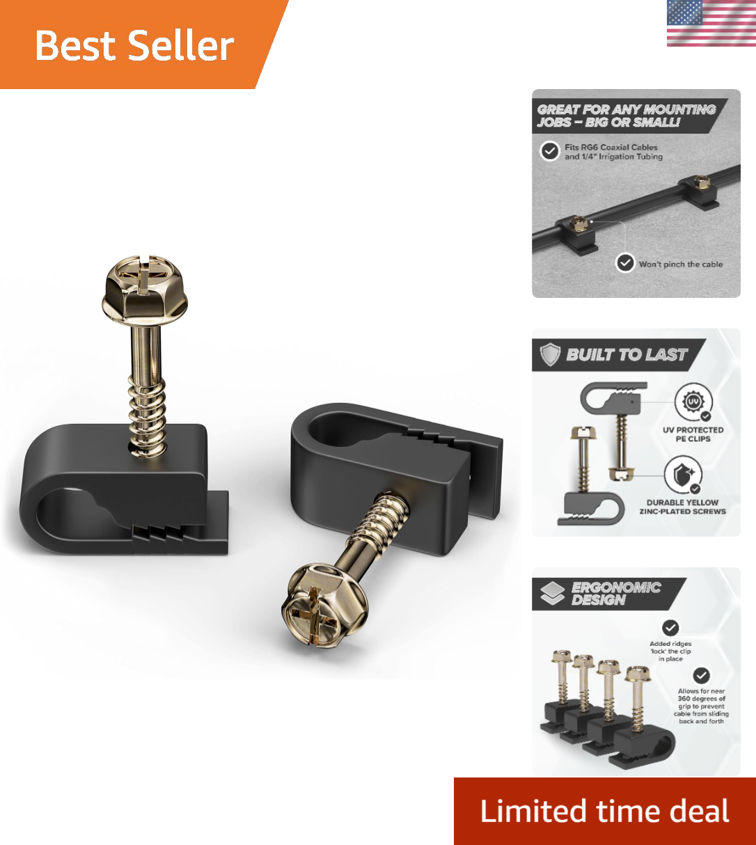 Single Coaxial Cable Clips, Cat6, Electrical 1/4 in (6 Mm) Screw ...