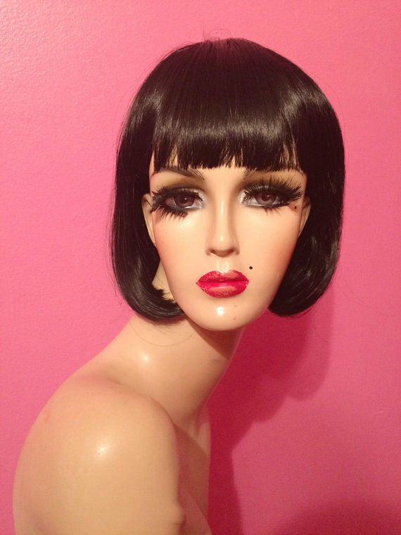 90s PULP FICTION Mia Wallace Bob Wig! Custom Costume Retro Drag Black ...
