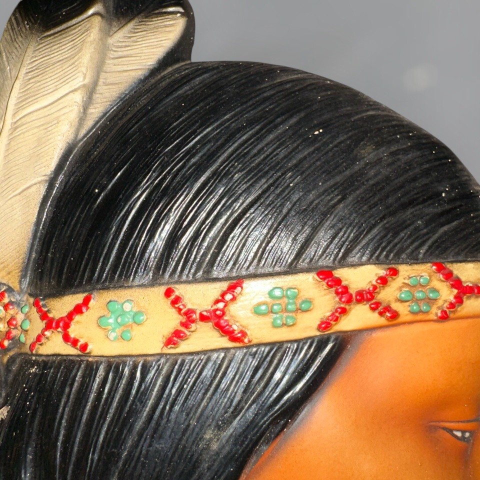 OrnaCraft Native American Indian Maiden Head Painted Chalk Ware Wall ...