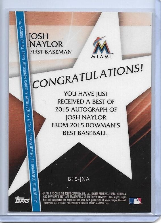 2015 BOWMAN BEST ROOKIE JOSH NAYLOR AUTOGRAPH AUTO CLEVELAND INDIANS | eBay