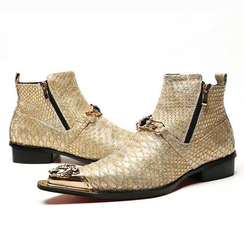 Chic Mens Textured Metal Head Pointy Toe Wing Tip Leather Shoes Ankle ...