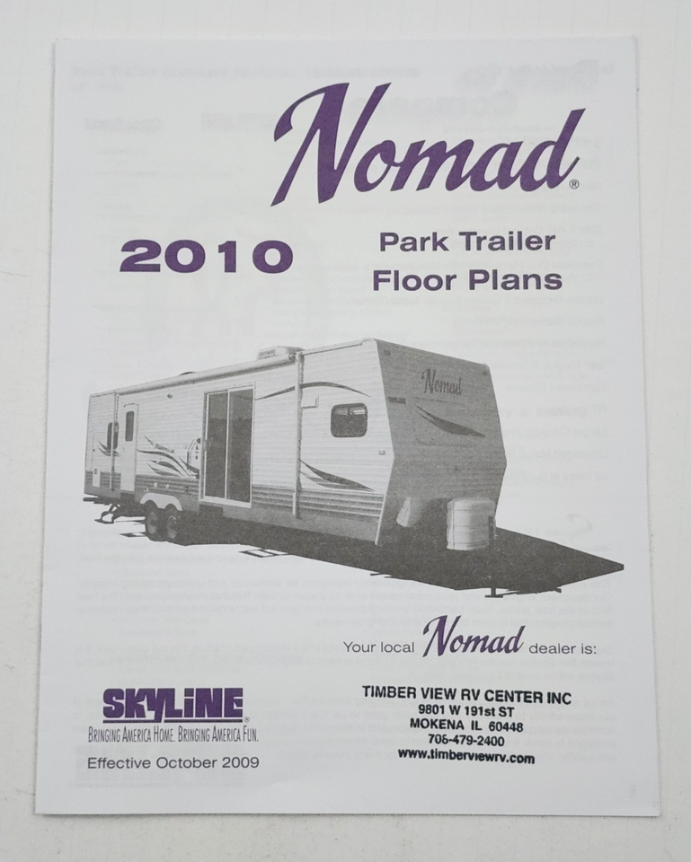 RV Brochure 2010 Nomad By Skyline Park Models Trailers Floor Plans | eBay