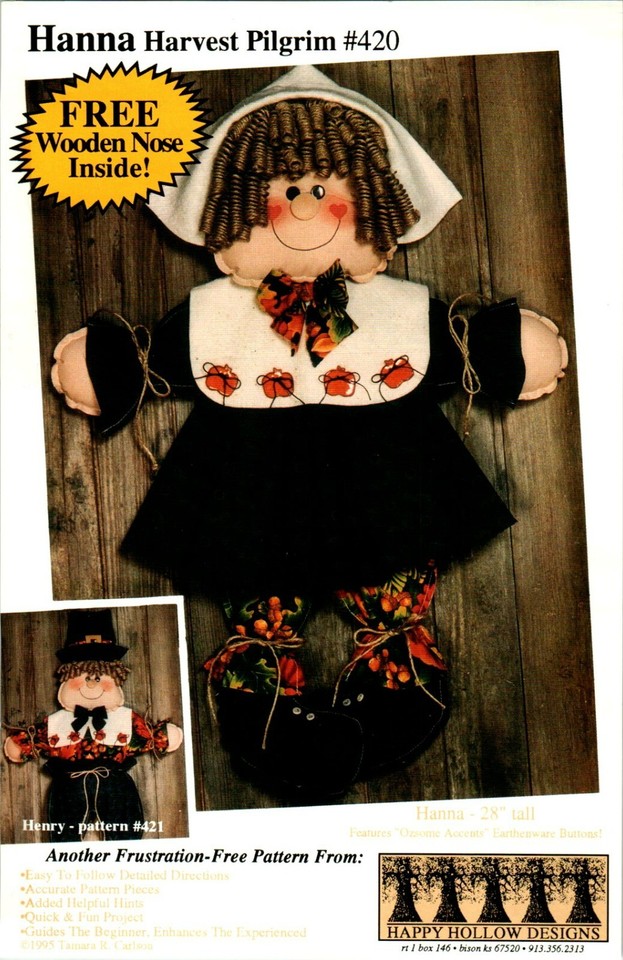 Hanna Harvest Pilgrim Doll Sewing Pattern Soft Sculpture Folksy NO NOSE ...