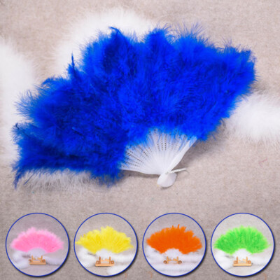 Fluffy Feather Hand Fan Fancy Dress Costume Dance Wedding Party Folding ...