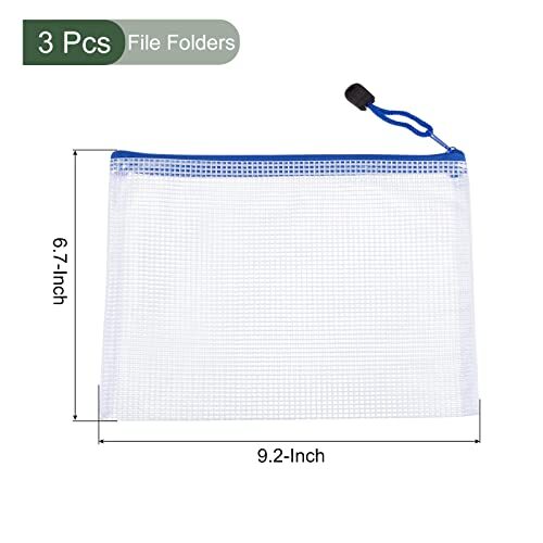 3 Pack Mesh Zipper Bags, A5 Mesh File Pockets | Plastic Document Pouch ...