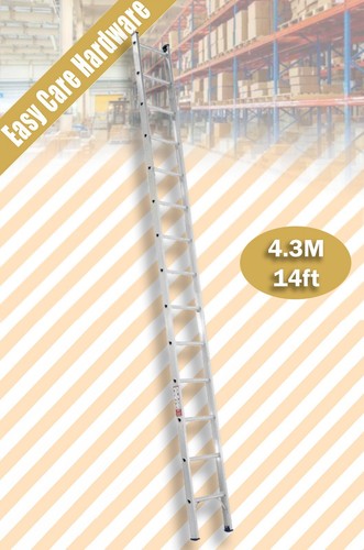 4.3m Aluminium Straight Ladder 14ft Steps 140kg Industrial Single ...