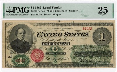 1862 - $1 Legal Tender - “Legal Ace” - PMG VF25 - First US Banknote ...