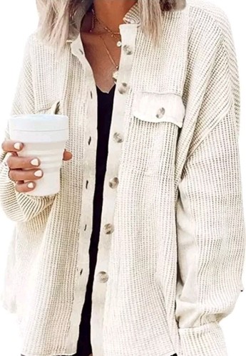 Saukole Waffle Texture Button Down Shacket Long Sleeve Women XXL Beige NWT | eBay