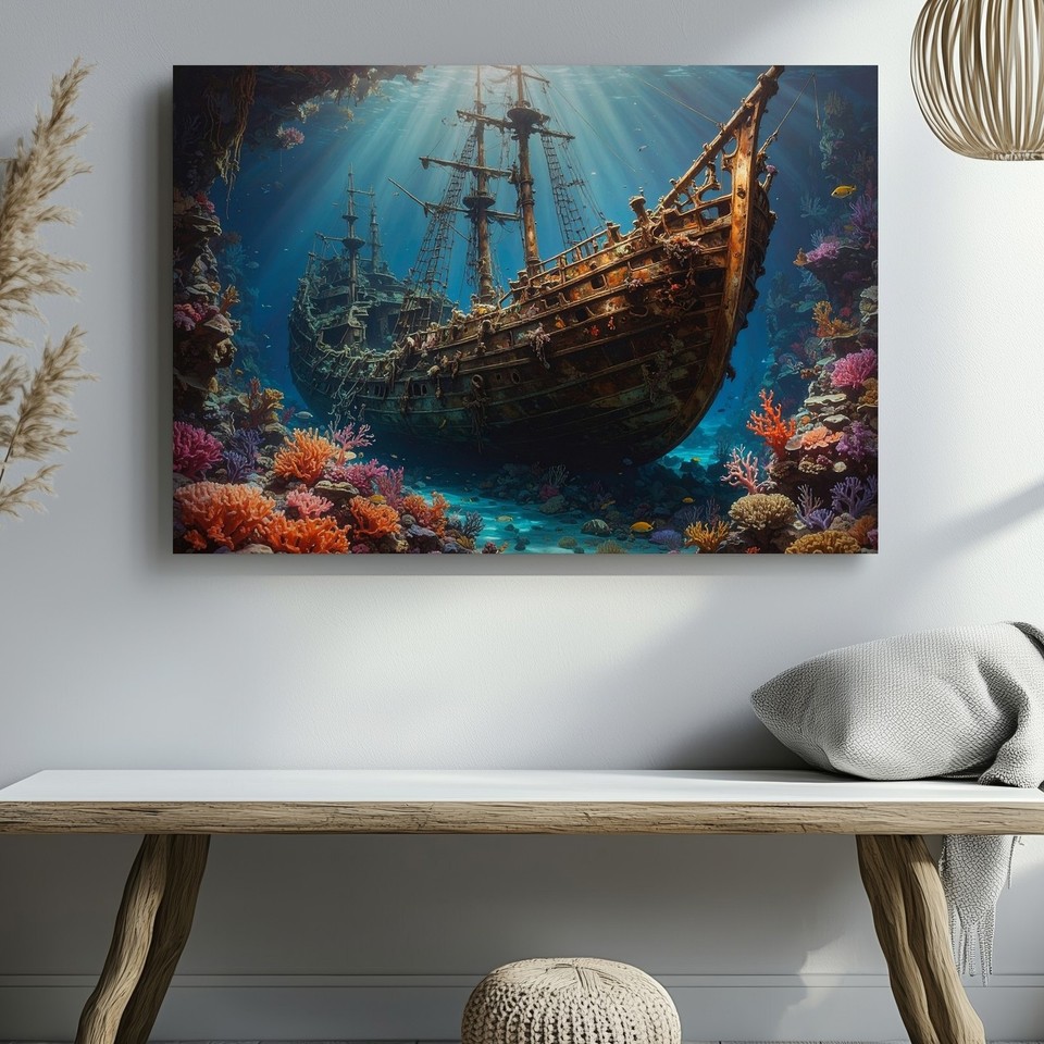 Sunken Pirate Ship Canvasmystical Underwater Shipwreck Fantasy Art Wall ...