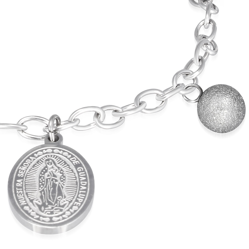 Stainless Steel Silver-Tone Religious Mother Mary Adjustable Chain ...