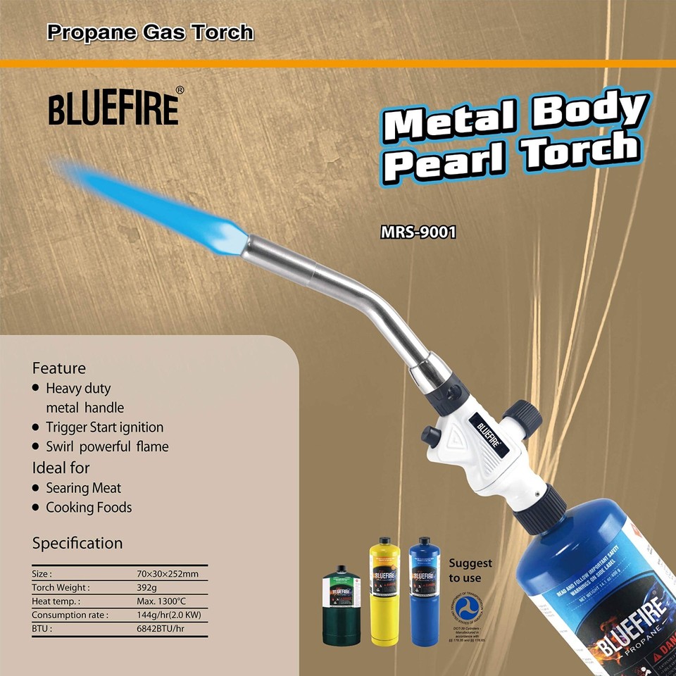 BLUEFIRE Metal Pearl Handle Propane Turbo Torch Head Welding Brazing ...