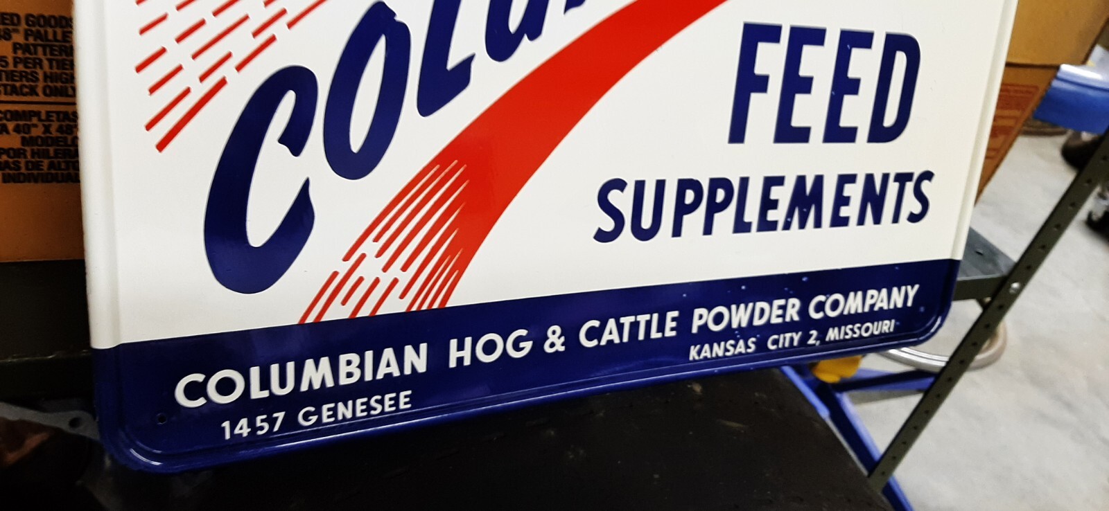 NOS Columbian Hog Cattle Feed Supplement Sign Metal Kansas City ...