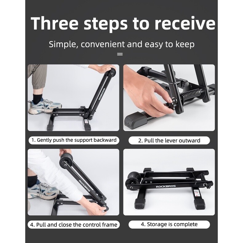 ROCKBROS Foldable Bike Stand Portable Bicycle Storage Holder Floor ...