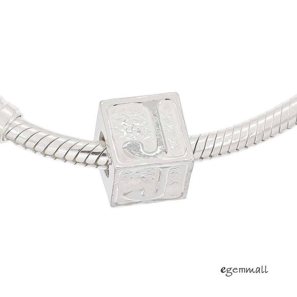 1 Sterling Silver Alphabet Initial Letter Cube Charm Bead Fit European ...