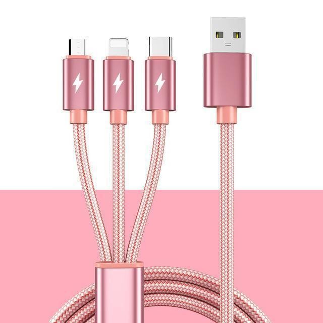 3 in 1 Multi Head USB Super Fast Charging Cable Braided Most Device ...
