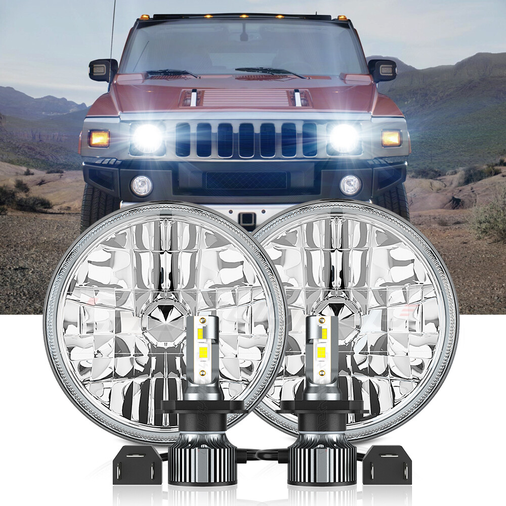 For Hummer H2 2003-2009 Pair DOT 7' inch Round LED Headlights DRL High ...