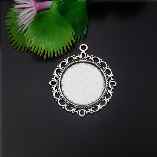 10 Vintage Silver Round Lace Cameo Setting Cabochon Base Bezel Pendant ...