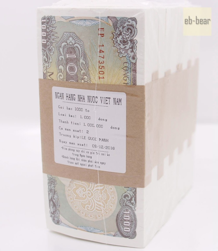 Lot 1000 Pcs Vietnam 1000 Dong Paper Money Banknotes Brick UNC ...