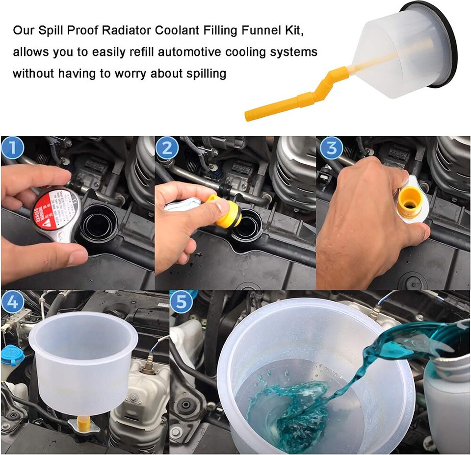 Radiator Coolant Filling Funnel Kit Spill Proof Cooling Fluid Bleeder ...