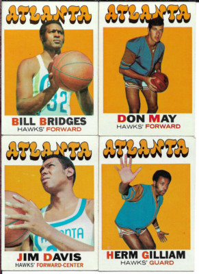 1971-72 Topps Basketball Atlanta Hawks 4 Card Lot with Bill Bridges VG ...