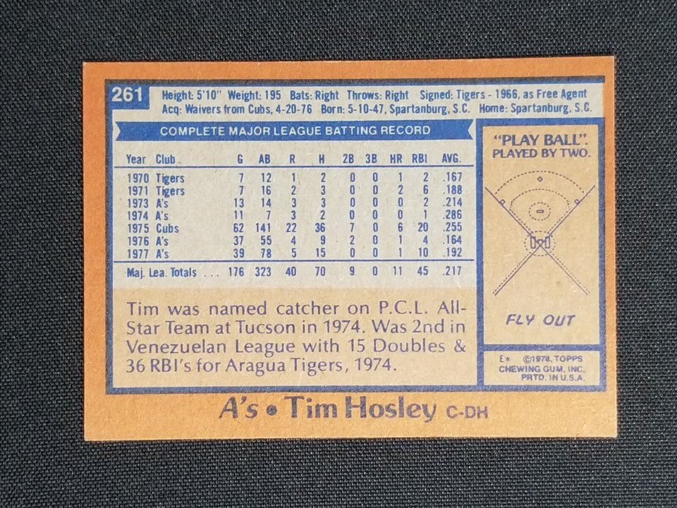 1978 Topps Baseball #261 "Tim Hosley" C-DH Oakland A's NM/MT | eBay
