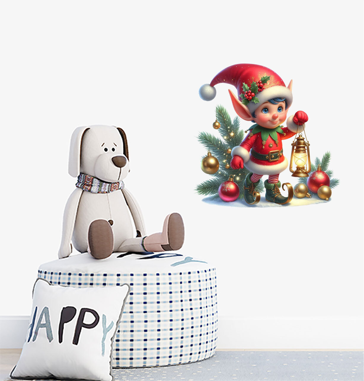 Watercolour Christmas Elf Wall Art Bedroom Nursery Decor Car Vinyl ...