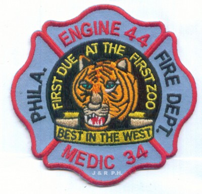 Philadelphia Engine-44 / M-34 "1st Due At Zoo", PA (4" x 4" size) fire ...