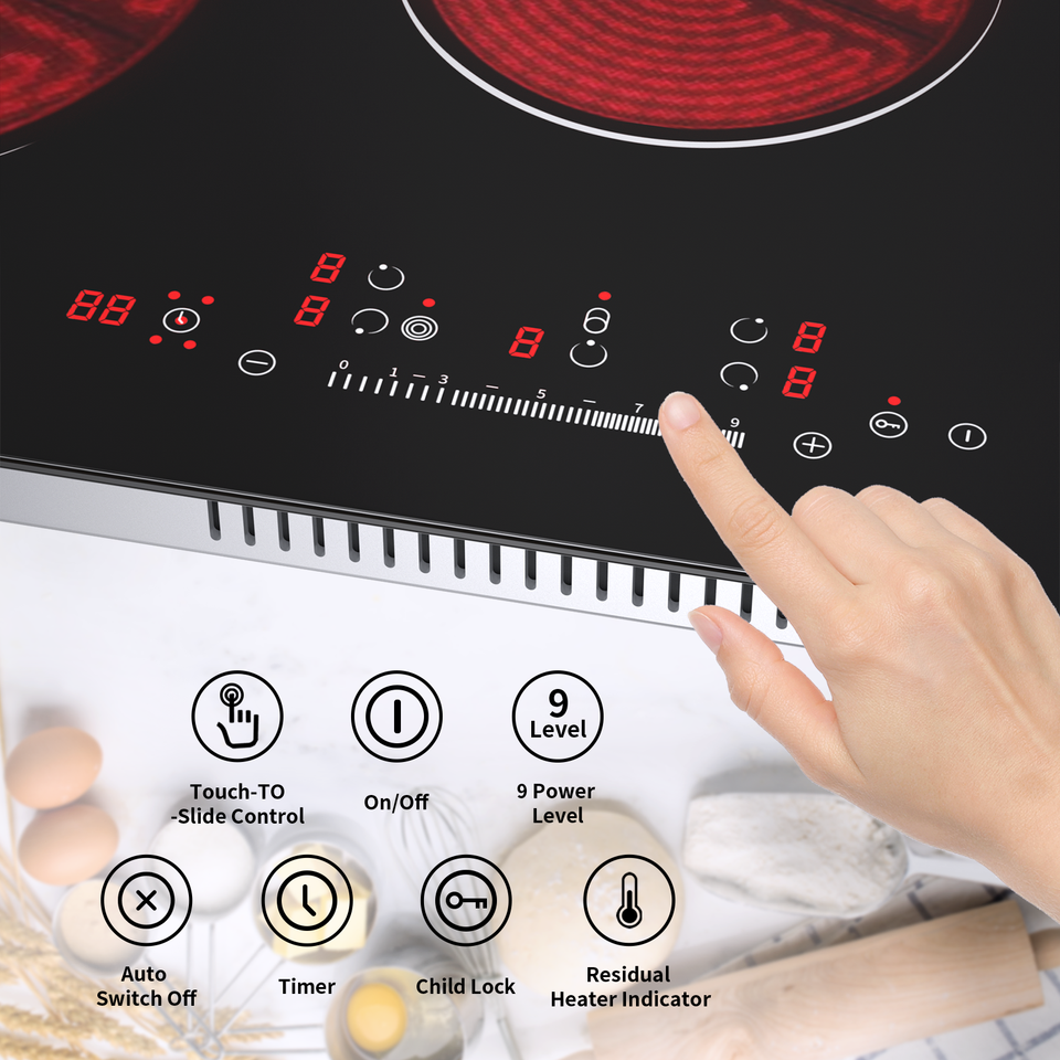 Ceramic Hob with 5 Cooking Zones, Slider Touch Control, 8600W, Satin ...