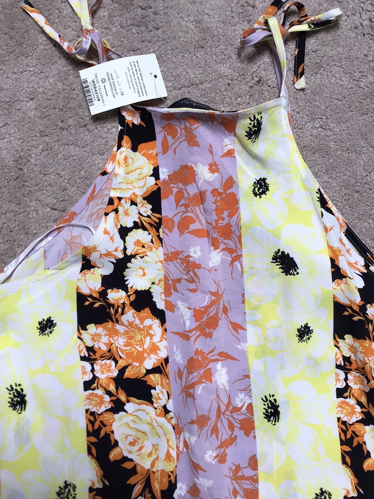 Miss Selfridge Yellow Orange Black Floral Print Summer Dress Size 10 ...
