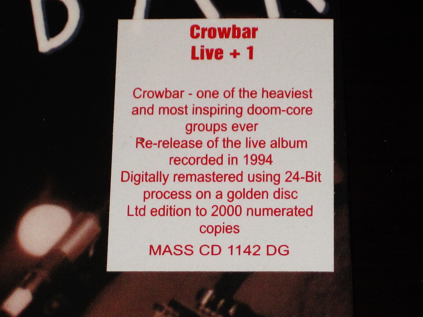 Live + 1 [Limited Edition] [Digipak] [Remastered] [Gold Disc] by Crowbar (CD, 2008) for sale ...
