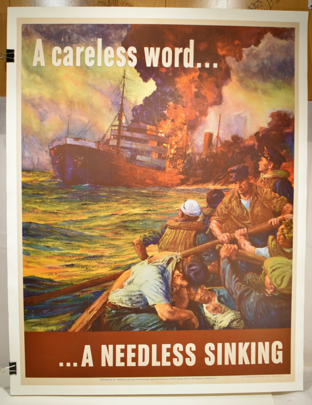 Original WWII Poster A CARELESS WORD - A NEEDLESS SINKING. Anton otto ...