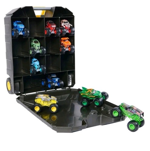 Monster Jam Pit Party &Go 1:64 diecast 10 trucks carrying case ...
