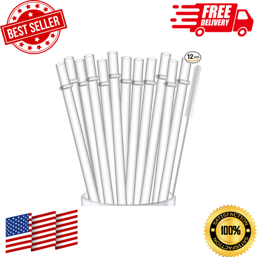 12 Pack 13 Inch Hard Plastic Clear Straws Reusable Drinking Tumbler ...