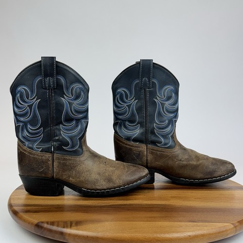 Big Kids Boys Cody James Holt Two Tone Blue Brown Leather Cowboy Boots ...