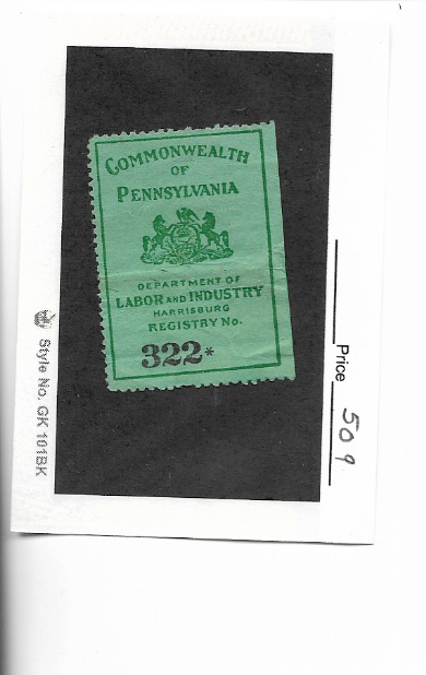 VINTAGE-POSTER STAMP-COMMONWEALTH OF PENNSYLVANIA-LABOR & INDUSTRY ...